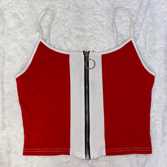 Tops | Womens Red And White Zip Up Crop Top | Poshmark